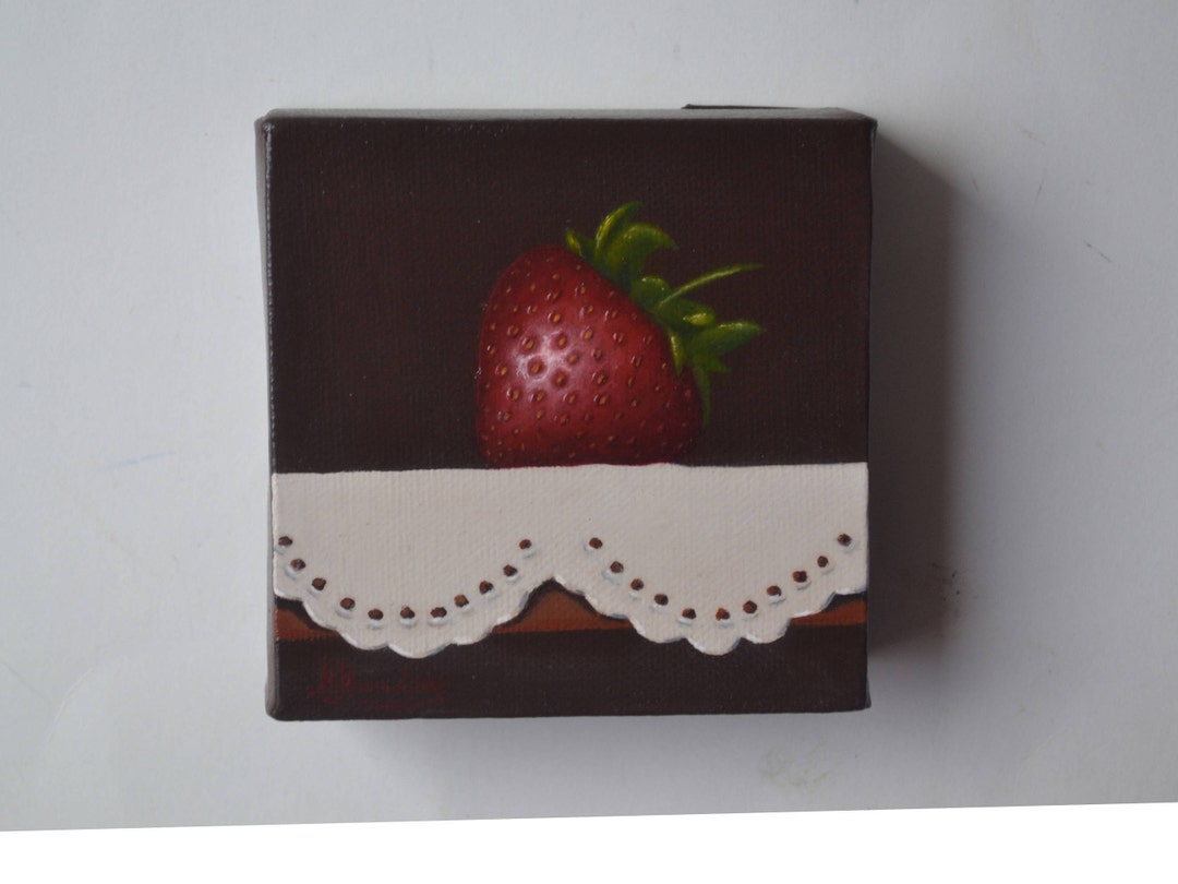 Original Small Still Life Painting, Red Strawberry Painting, Tiny ...