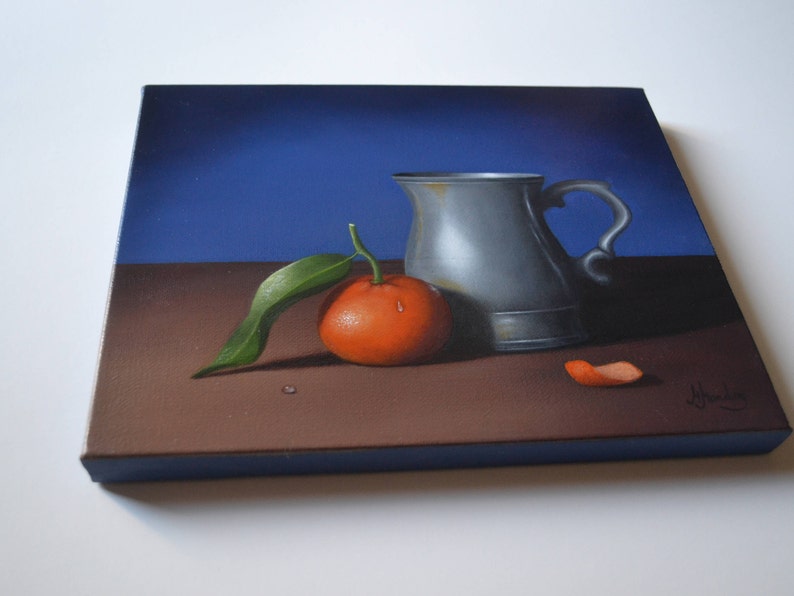Acrílico pequeña pintura de bodegones naranja mandarina - Etsy España