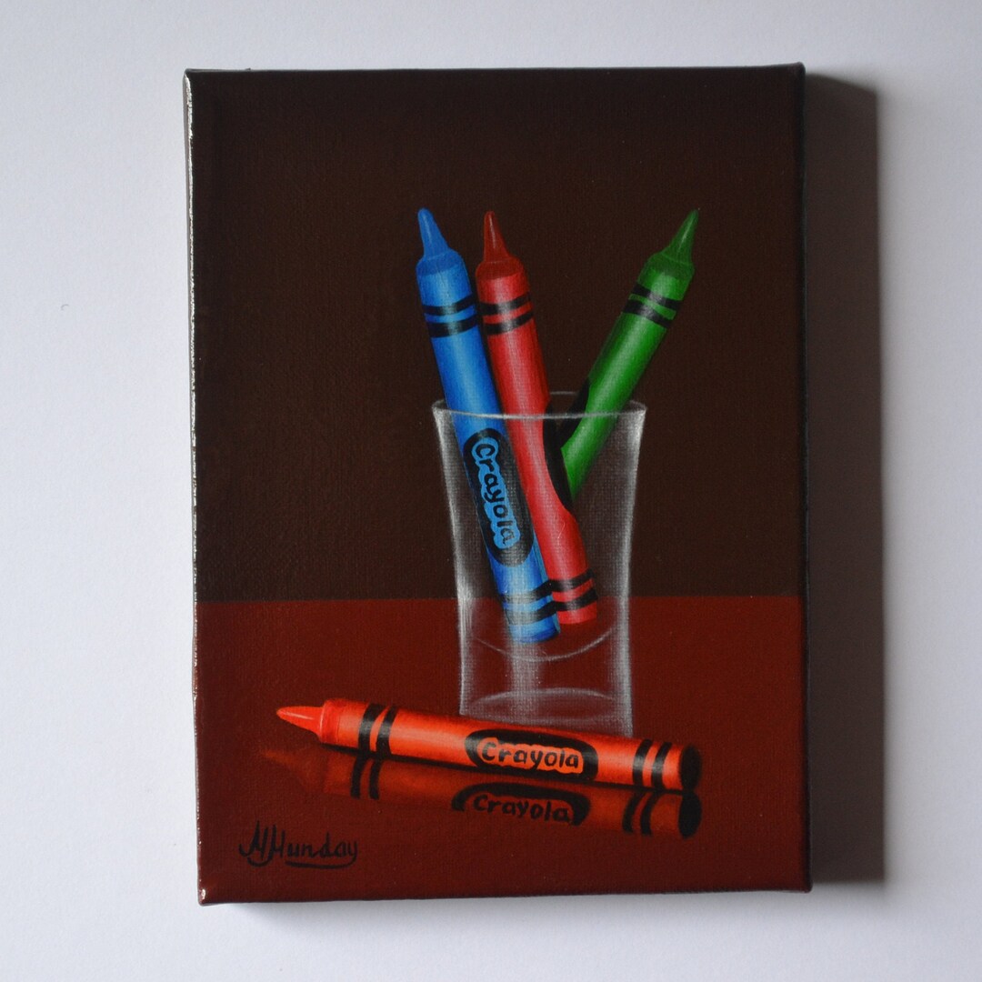 Crayon Still Life: Original Acrylic Painting on Canvas (6x8 Inch) - Etsy