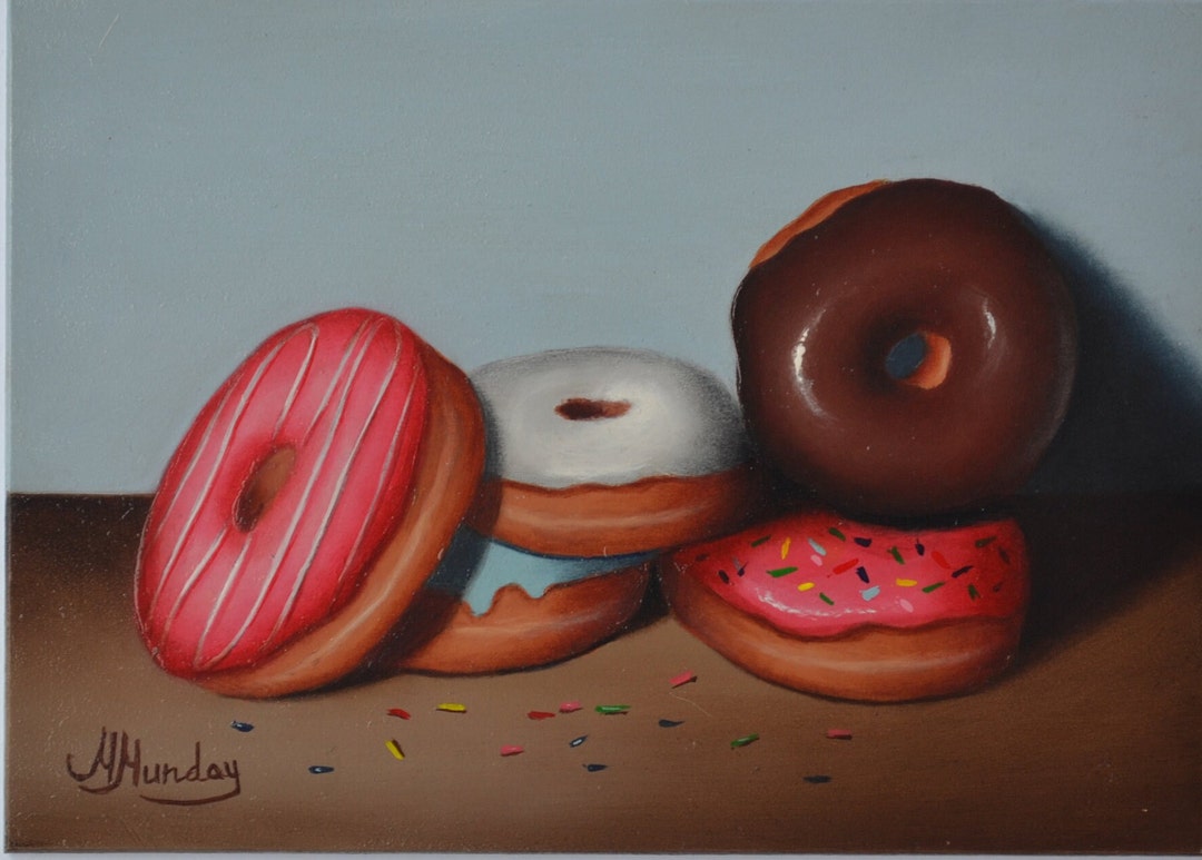 Donuts Still Life Painting: Miniature Acrylic Food Art (5x7) - Etsy