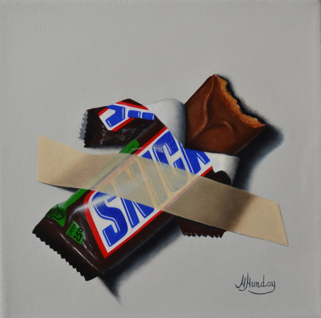 Original Acrylic Snickers Bar Painting: Sweet Food Still Life (8x8 Inch ...