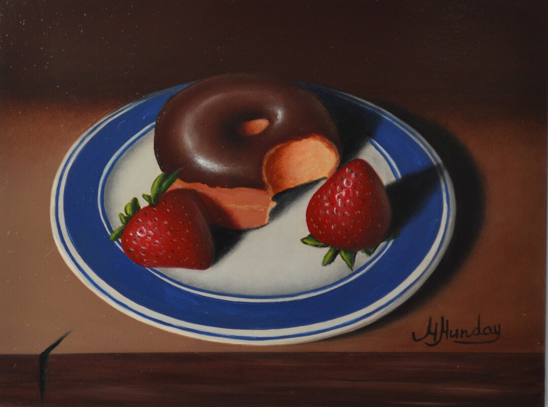 Chocolate Donut Still Life Painting – Original Miniature Food Art in ...