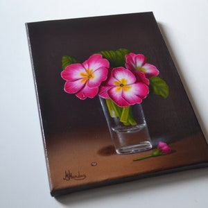 Acrylic Pink Primrose Painting, Flower, Original Floral Painting, Small ...