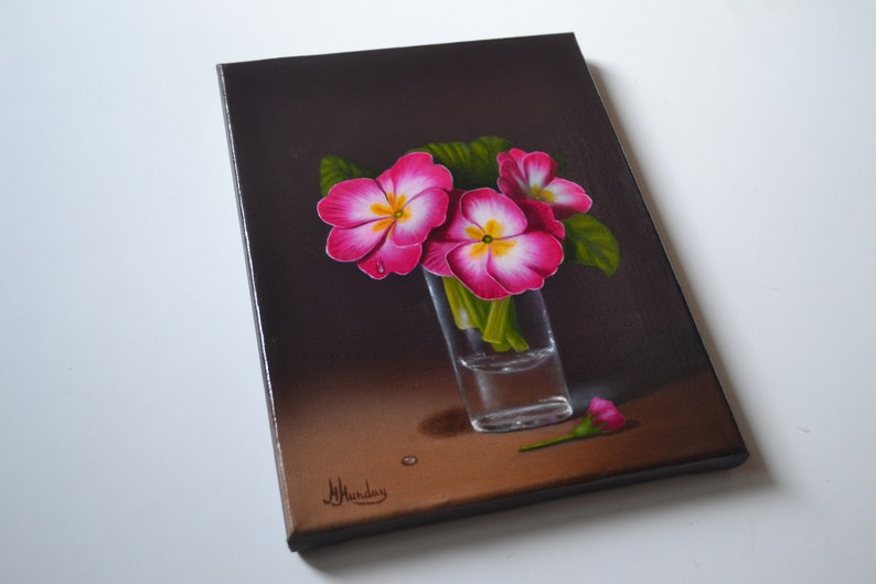 Acrylic Pink Primrose Painting, Flower, Original Floral Painting, Small ...