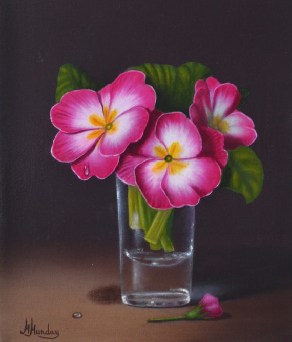 Acrylic Pink Primrose Painting Flower Original Floral | Etsy