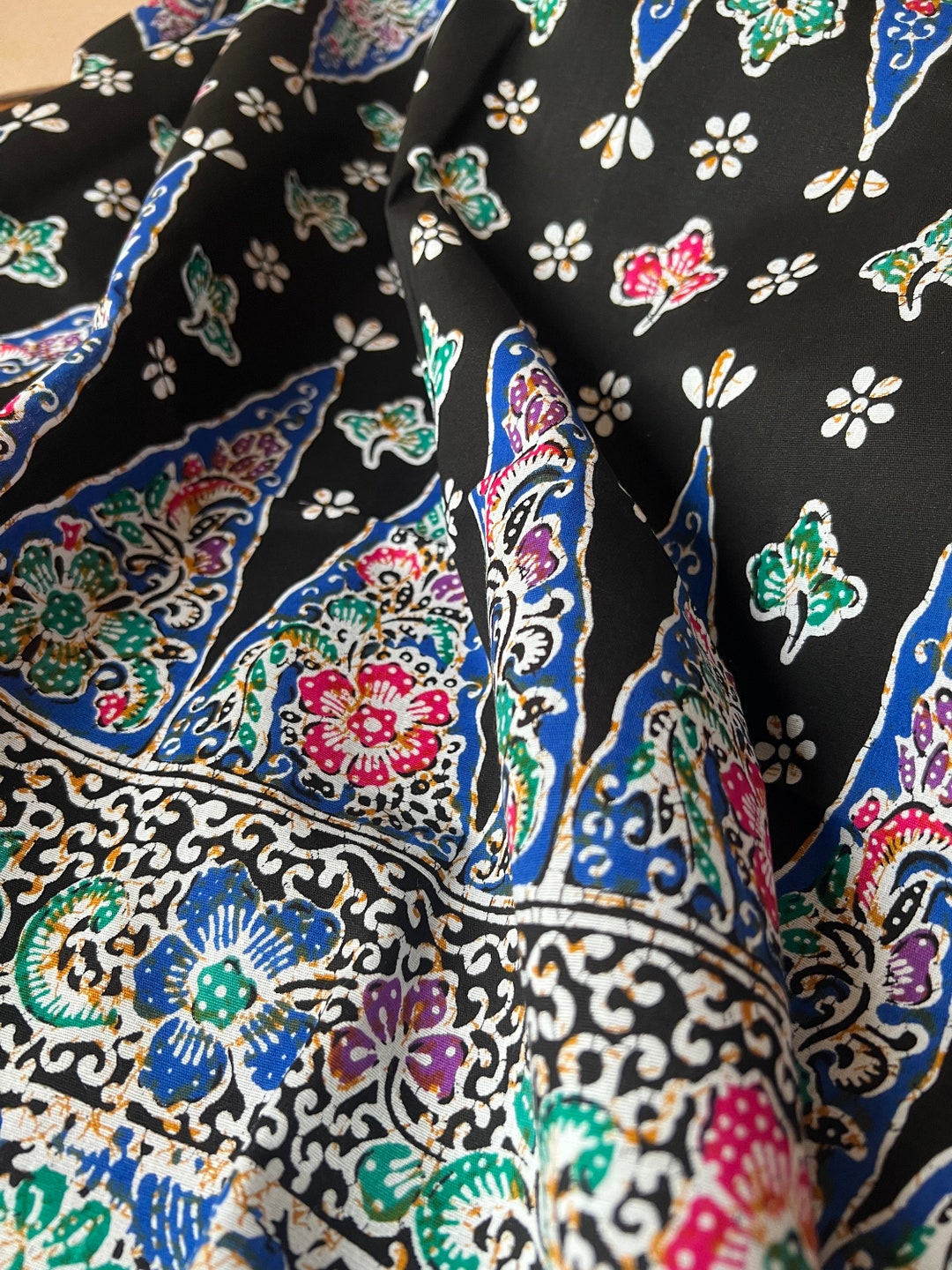 2 Yards Malaysian Batik Fabric Lightweight Cotton Floral Print Textile ...