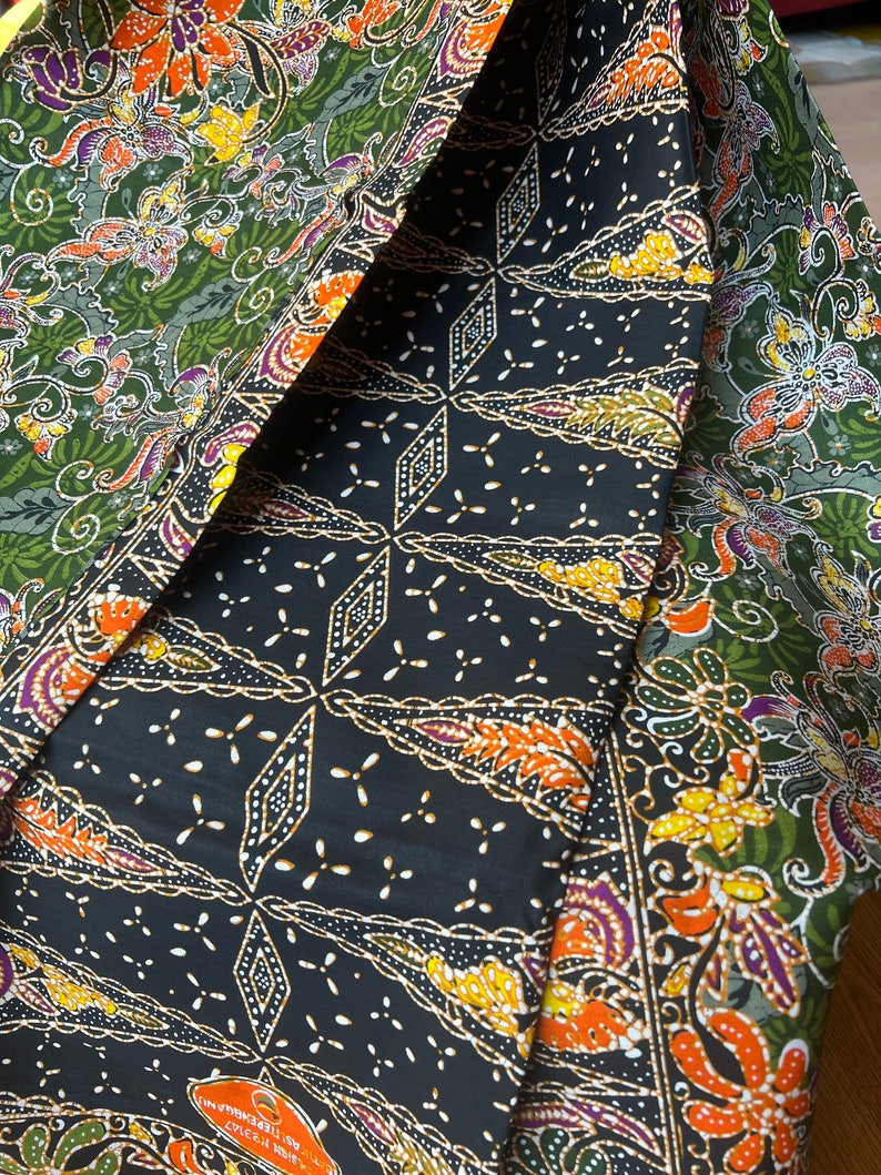 2 Yards Malaysian Batik Fabric Lightweight Cotton Floral Print Textile ...