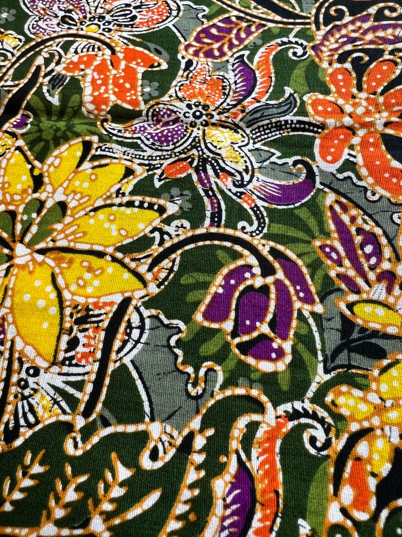 2 Yards Malaysian Batik Fabric Lightweight Cotton Floral Print Textile ...