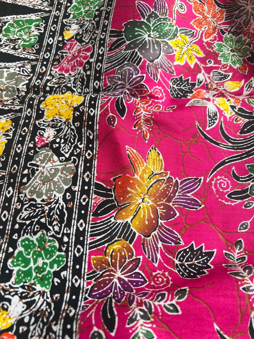 2 Yards Malaysian Batik Fabric Lightweight Cotton Floral Print Textile ...