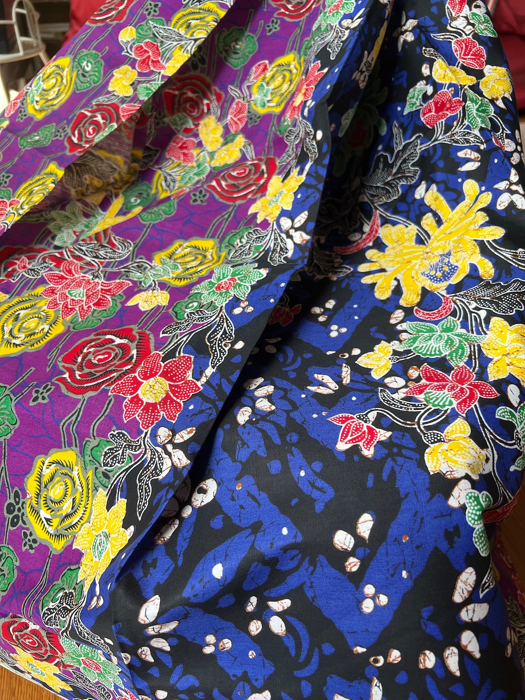 2 Yards Malaysian Batik Fabric Lightweight Cotton Floral Print Textile ...