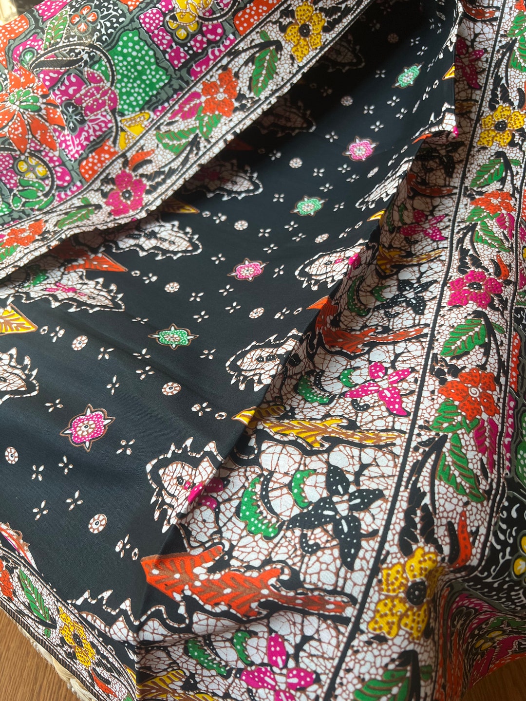 2 Yards Malaysian Batik Fabric Lightweight Cotton Floral Print Textile ...