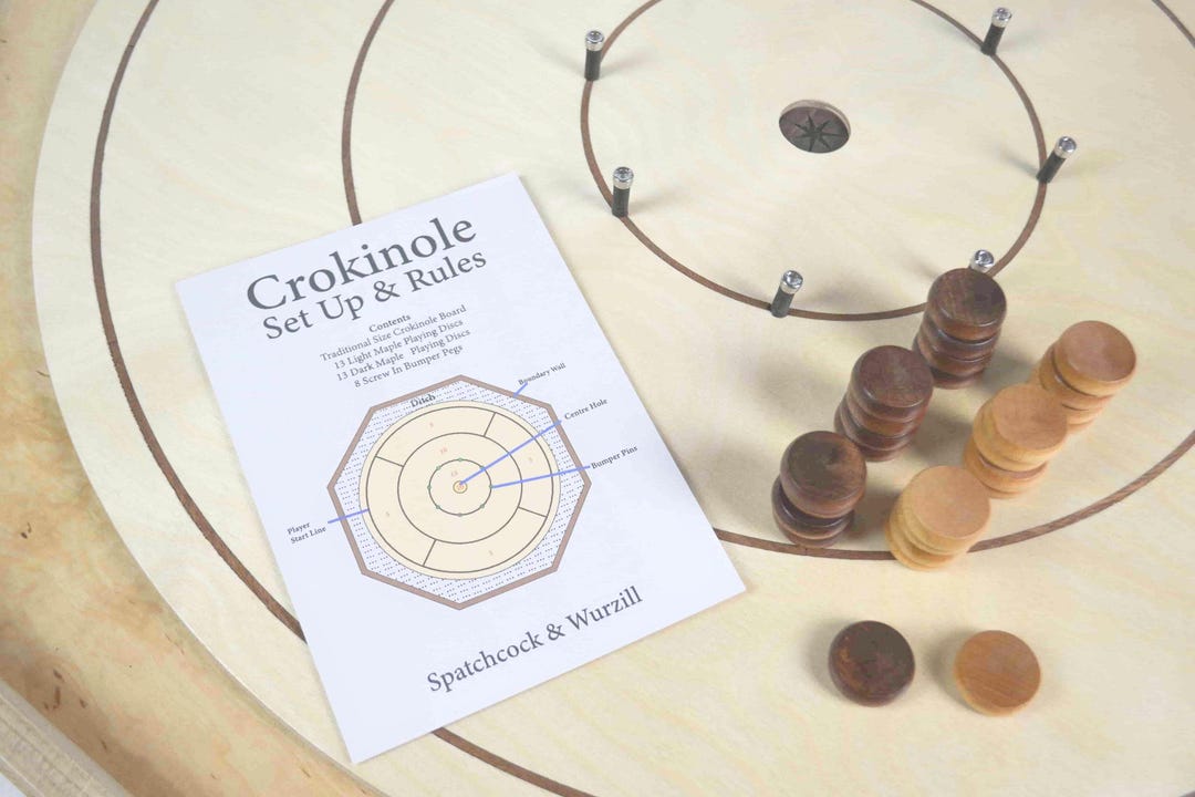 Crokinole Board Game - Traditional Size Board, 26 Maple Discs, Inayed ...
