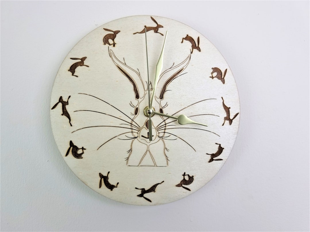 The Smiling Hare Light Wood Wall Clock, Hare Wall Clock, Hare Picture ...