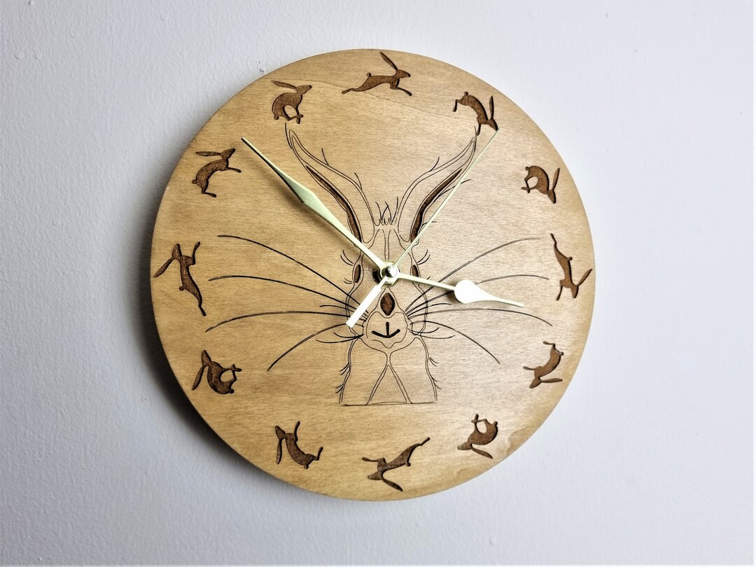 The Smiling Hare Dark Wood Wall Clock, Hare Wall Clock, Hare Picture ...