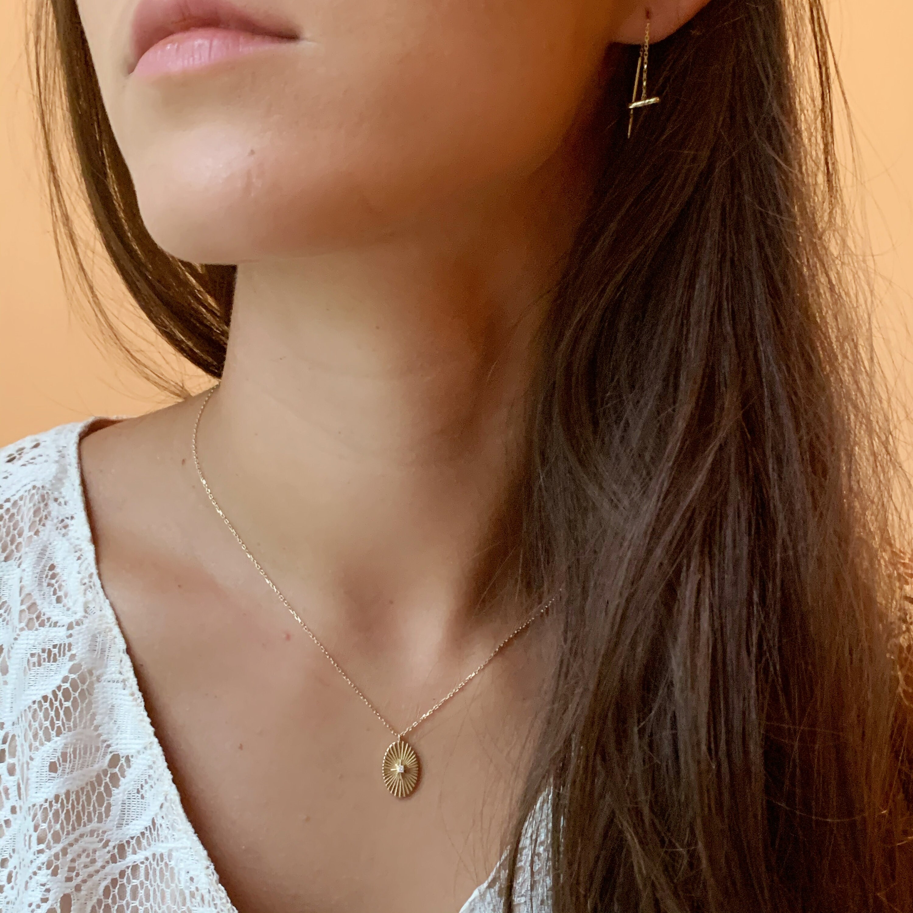 Gold Medallion Necklace 14k Solid Gold Oval Pendant Solid | Etsy