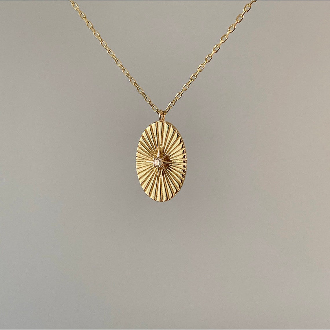 Gold Medallion Necklace 14k Solid Gold Oval Pendant Solid | Etsy