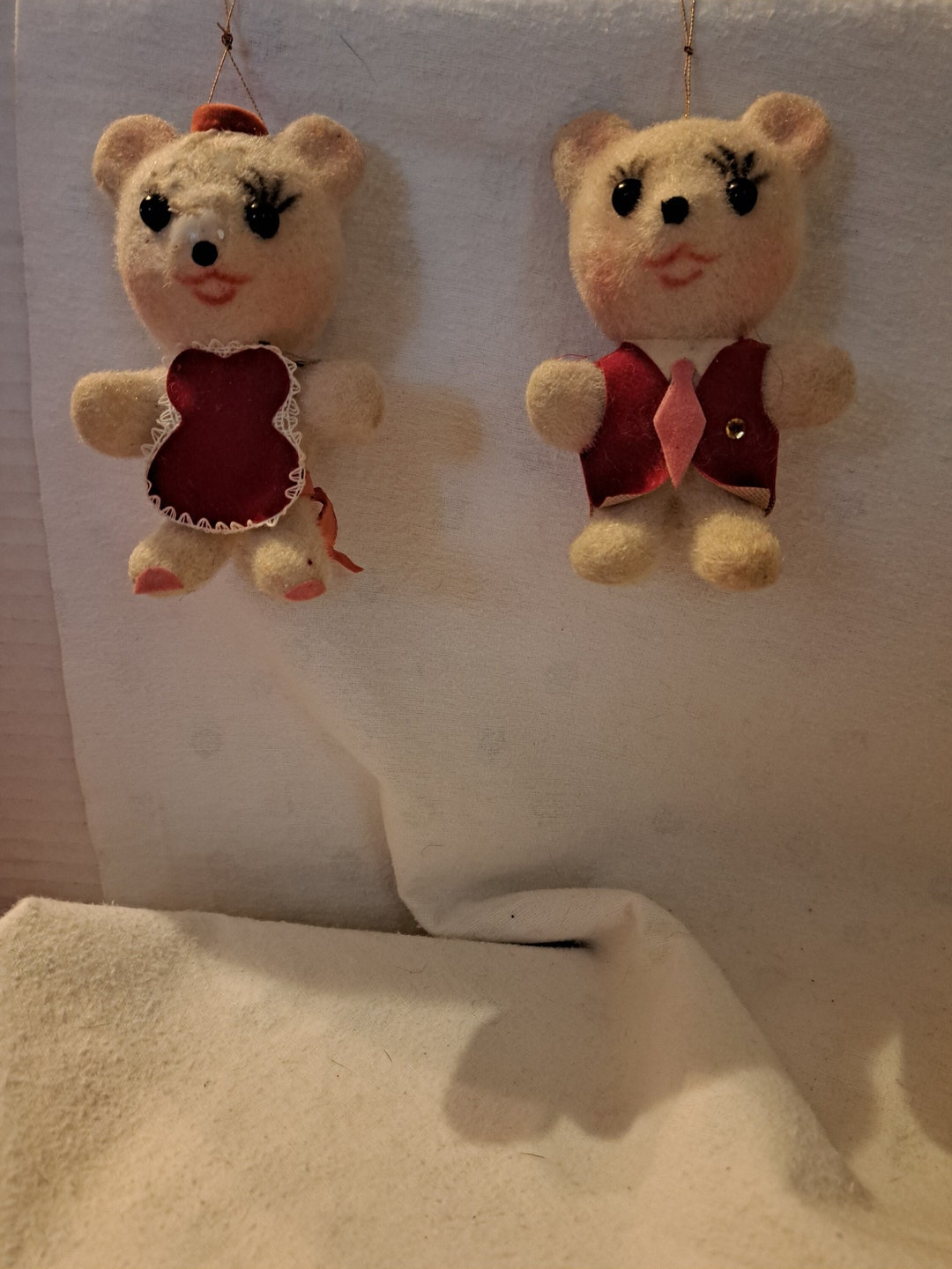 Vtg Flocked Mr. & Mrs. Bear Ornaments - Etsy