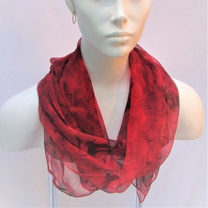 Red silk scarf marbled with black sheer chiffon scarf | Etsy