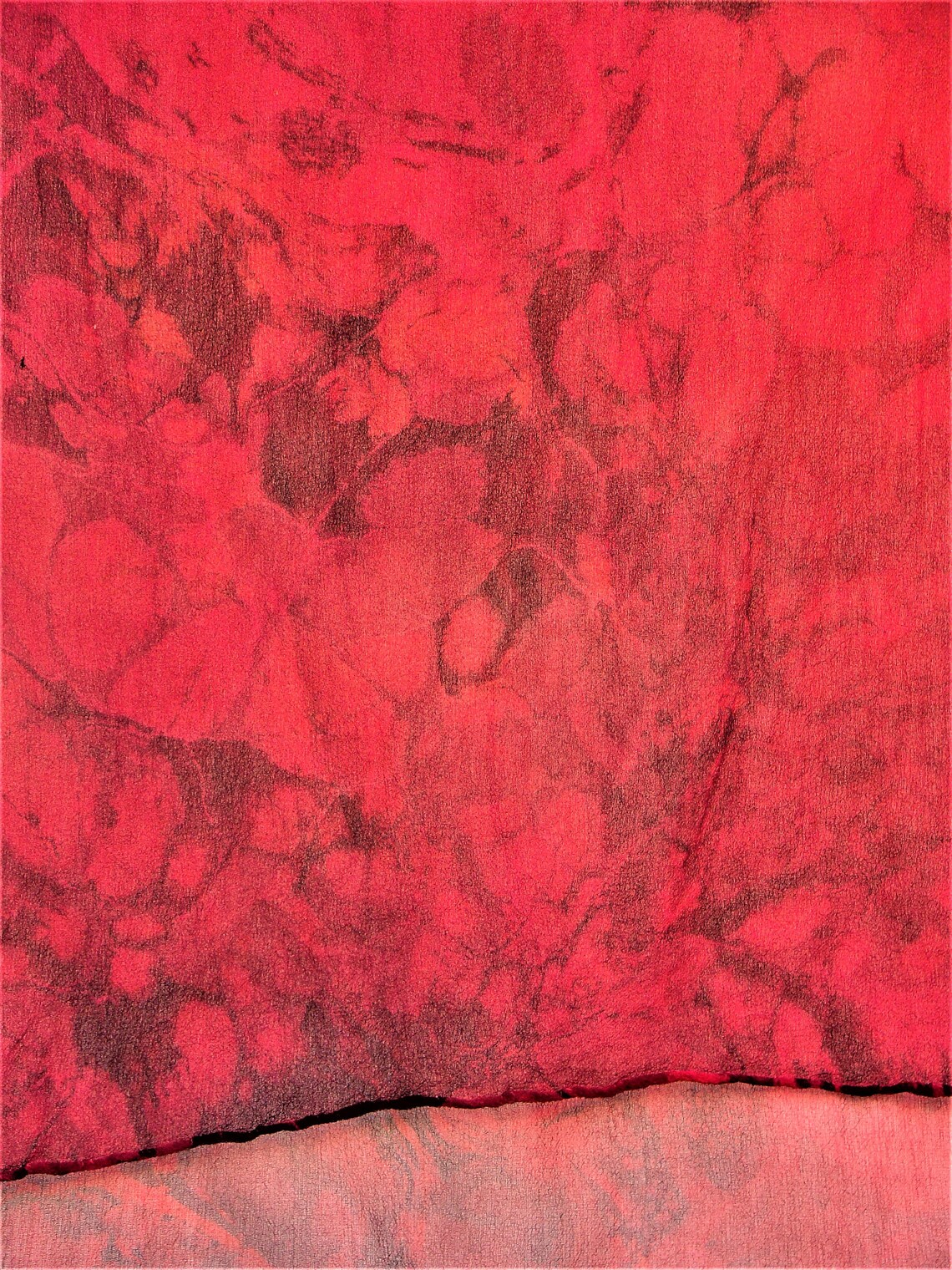 Red silk scarf marbled with black sheer chiffon scarf | Etsy