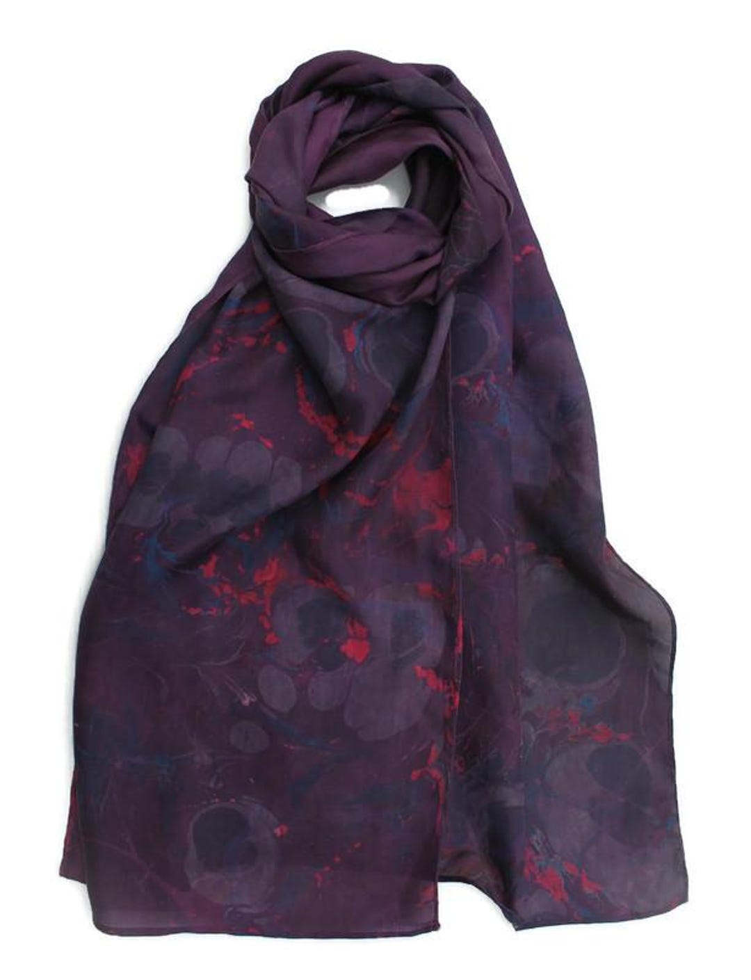Marbled Silk Scarf in Plum Purple, Pink and Blue - Etsy