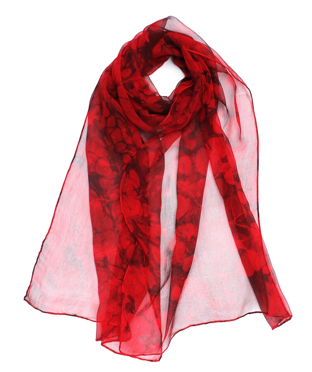Red Silk Scarf Marbled With Black, Sheer Chiffon Scarf, Women's Gift - Etsy