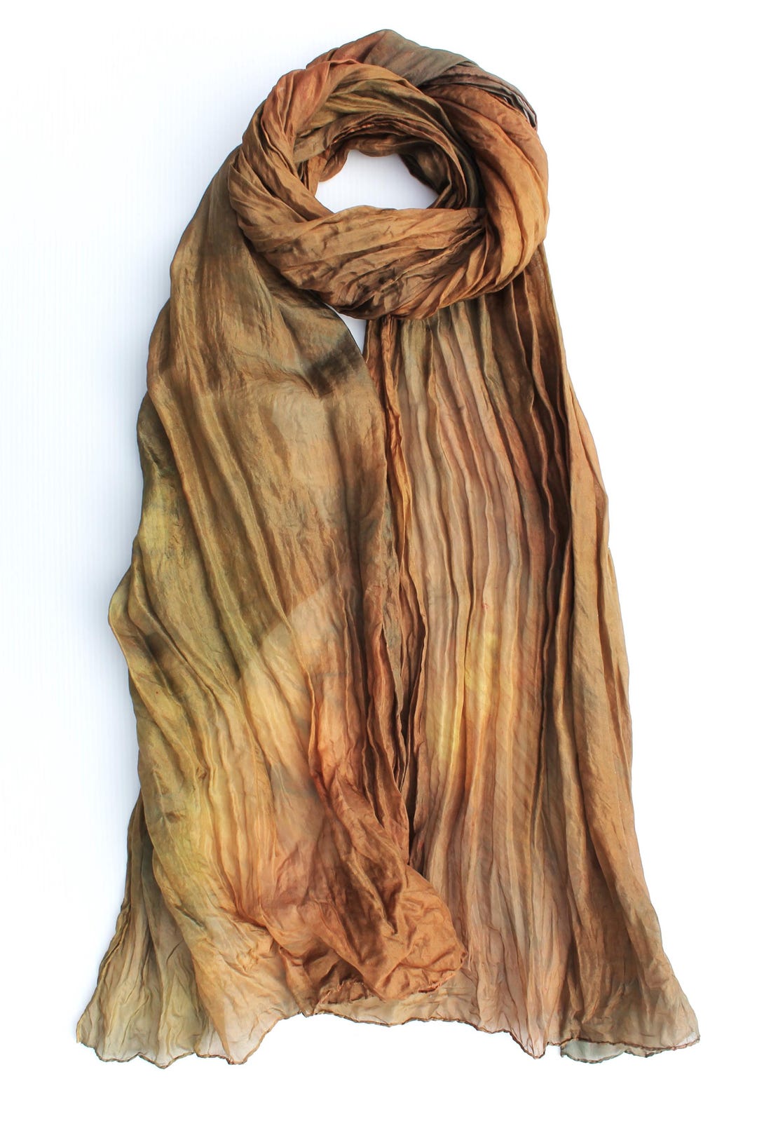 Bronze Colour Silk Scarf, Feather Light, Large Size Crinkle Scarf, Hand ...