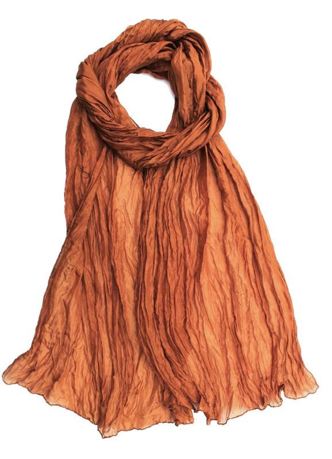 Cinnamon Brown Silk Scarf, Feather Light, Large Size Crinkle Scarf ...