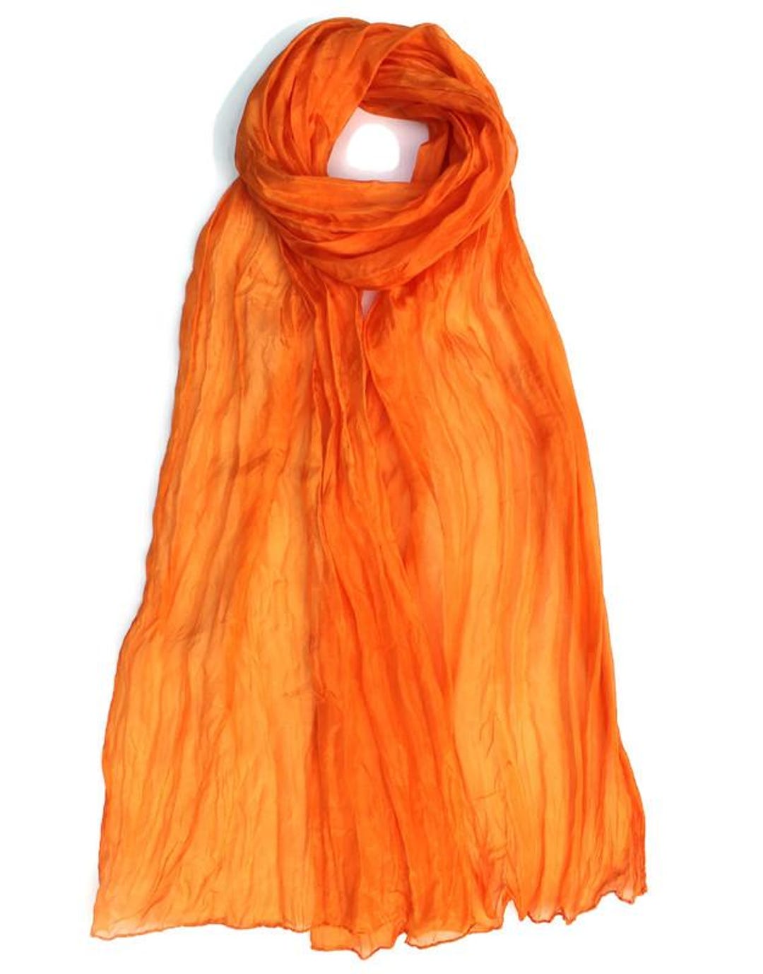 Hand-dyed Orange Silk Crinkle Scarf: Lightweight Pongee Silk - Etsy