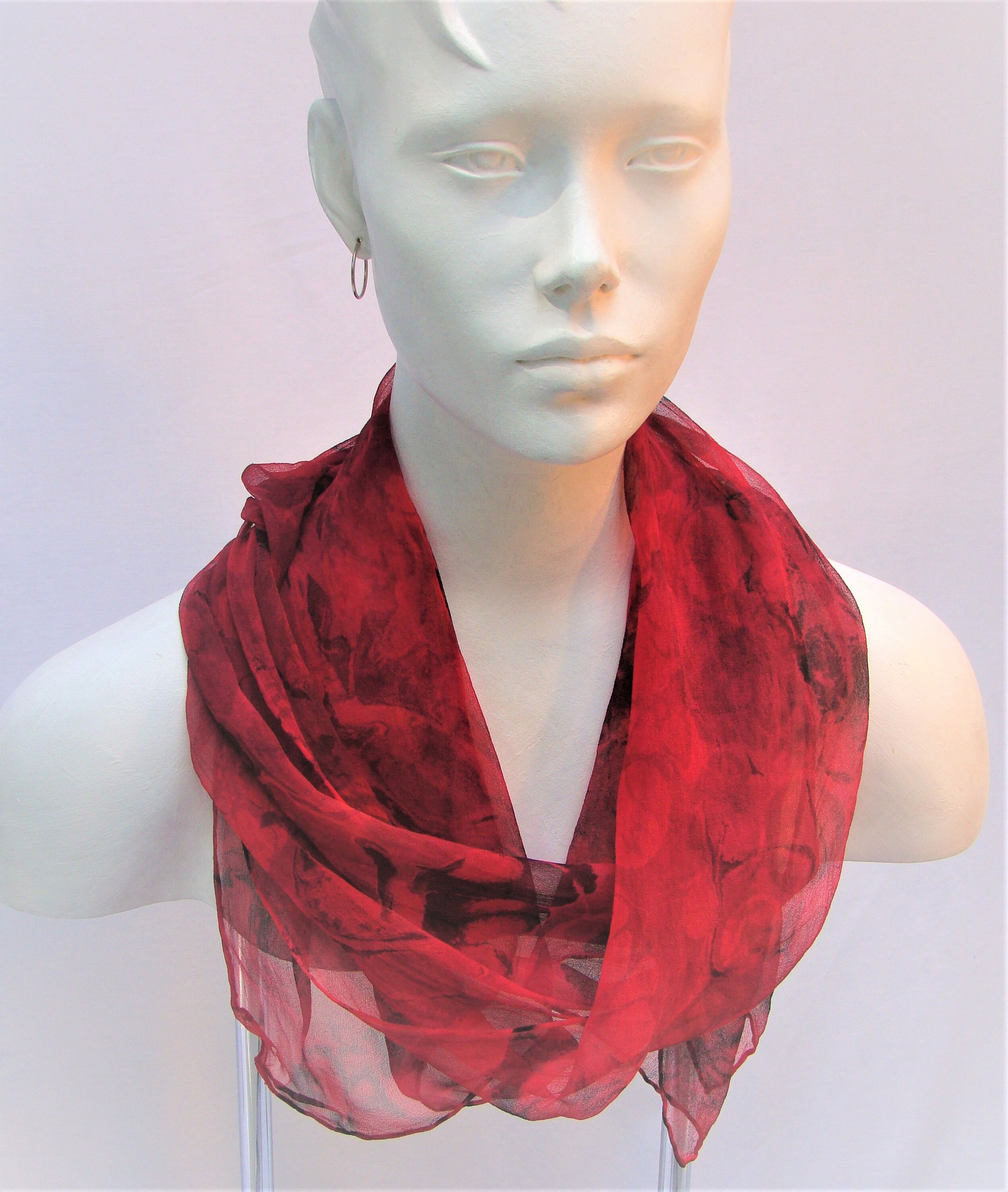 Red Silk Scarf Marbled With Black, Sheer Chiffon Scarf, Women's Gift - Etsy