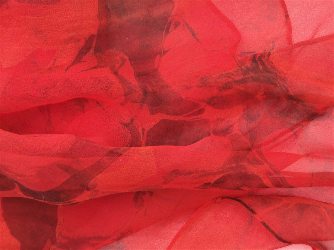 Red Silk Scarf Marbled With Black Sheer Chiffon Scarf - Etsy