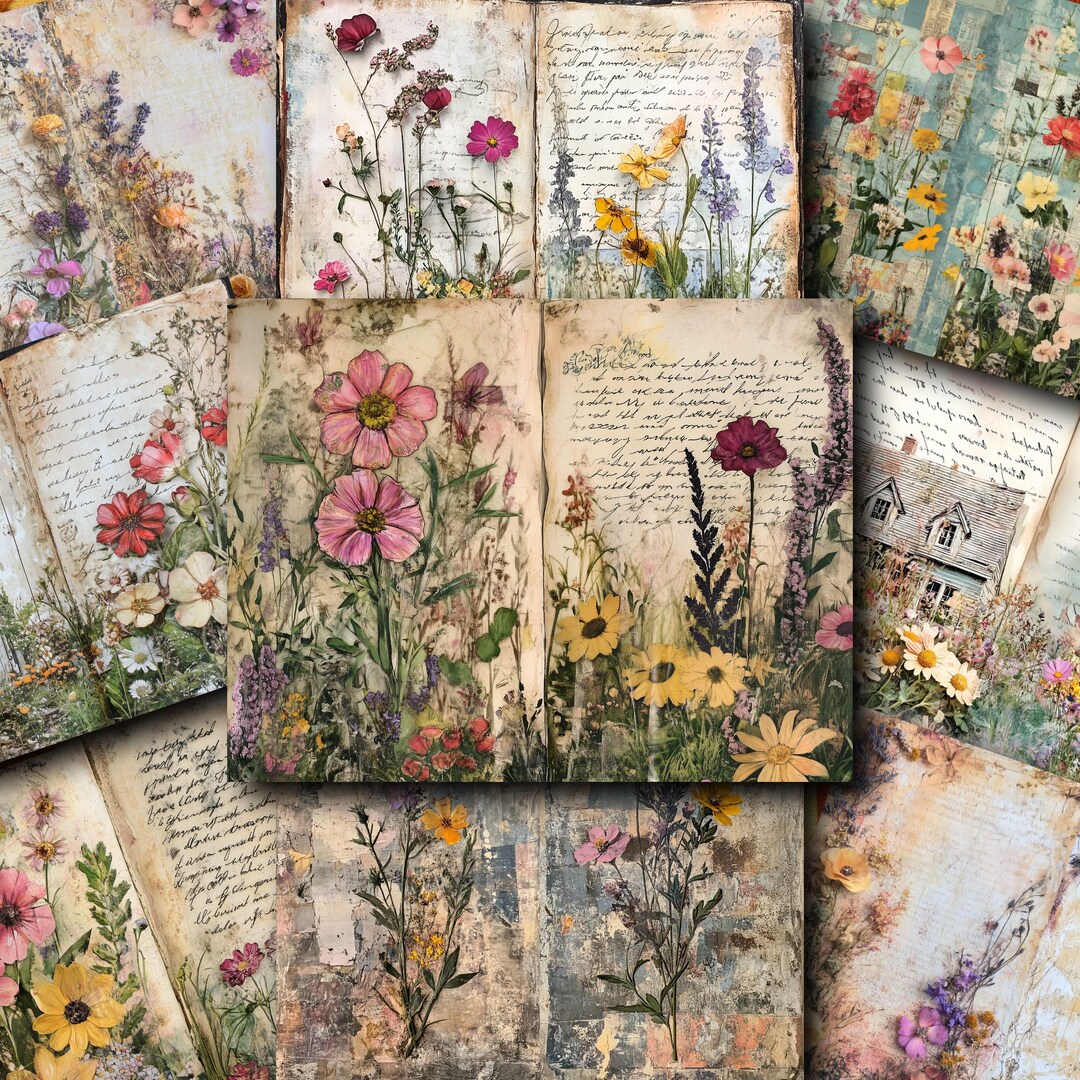 Vintage Floral Papers Set Printable Junk Journal Kit, Collage Pages ...