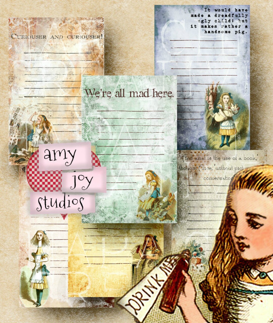 Alice in Wonderland Printable Digital Paper Lined Journal Digital ...