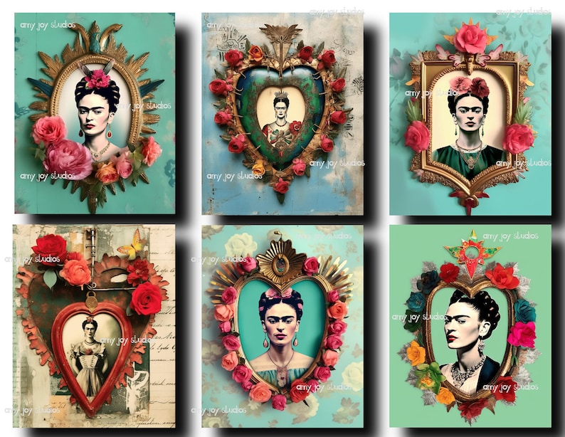 Frida Kahlo Journal Cards: Sacred Heart Collage (printable) - Etsy