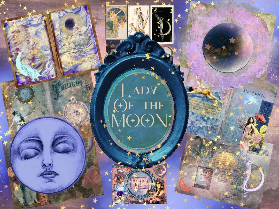 Celestial Moon Junk Journal Pages Collage Sheets Scrap Booking Cards ...