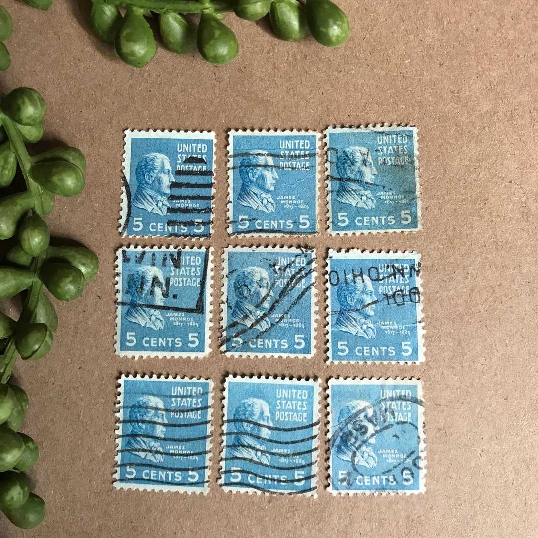 Lot of 9 Vintage US Postage Stamps ~ James Monroe 5 Cents ~ Collage ...