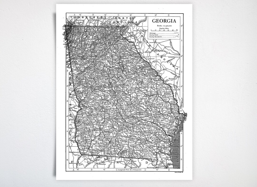 POSTER Old Map of Georgia 1910, Vintage Georgia State Map Poster 18x24 ...