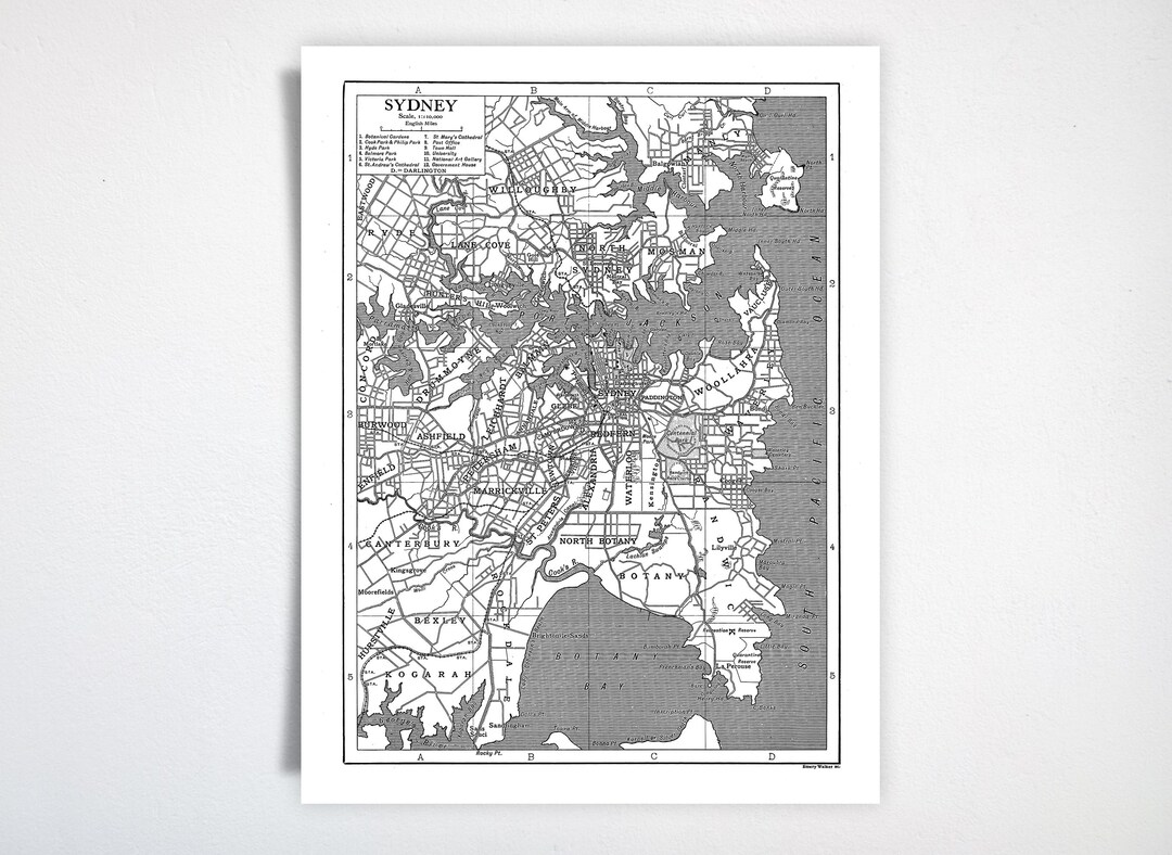 POSTER Old Map of Sydney Australia 1910 Modern Print Wall Art ...