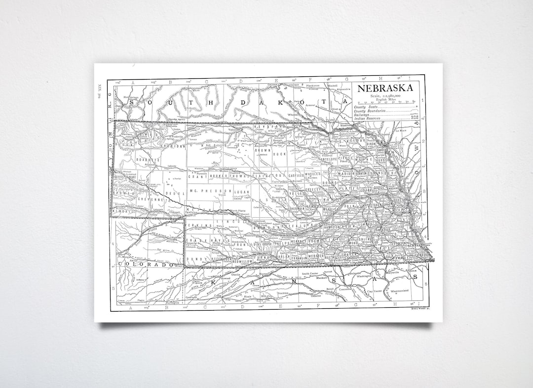 POSTER Map of Nebraska 1910 Modern Print 24x18 or 16x12, Nebraska Wall ...