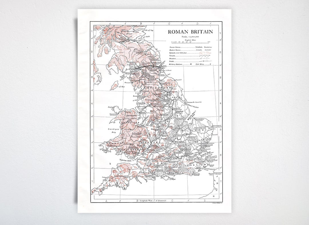 POSTER Roman Britain Map 1910 Modern Print Historic Britain Wall Art ...