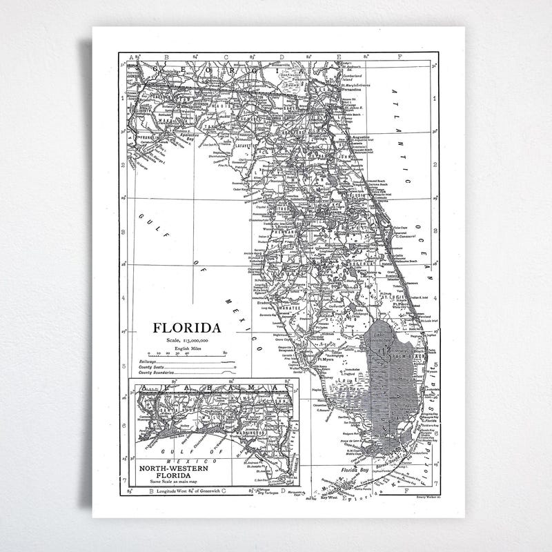 Old Florida Map - Etsy