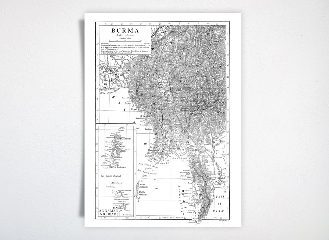 POSTER MAP of BURMA 1910 Modern Print Myanmar Historic Southeast Asia ...
