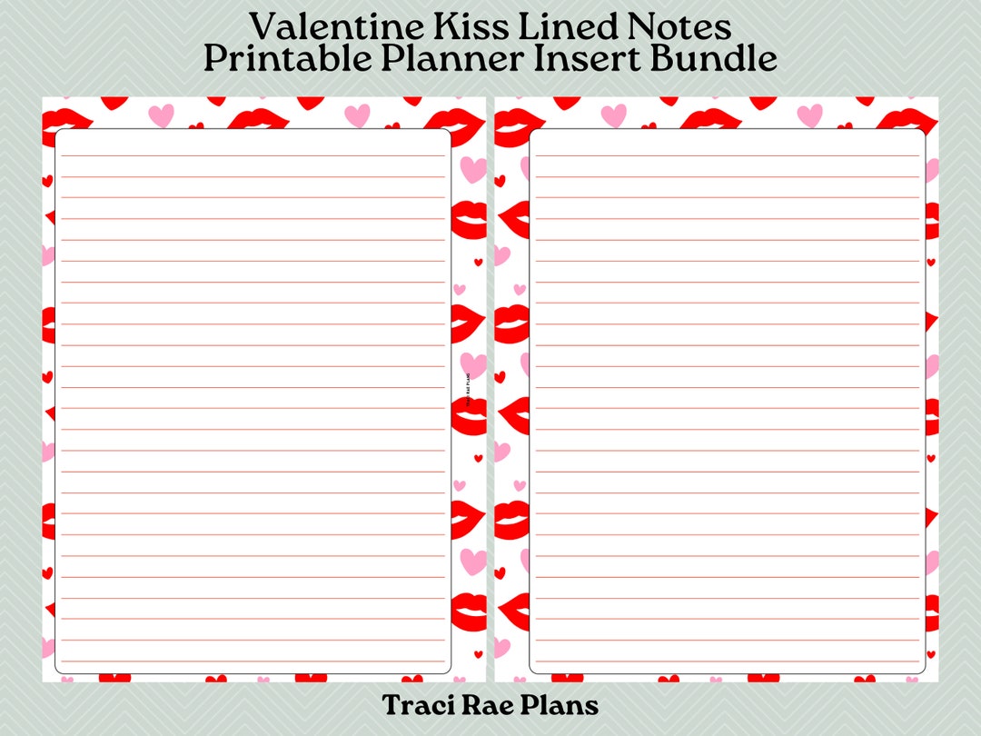Printable Insert Bundle - Valentine Kiss Lined Notes - Etsy