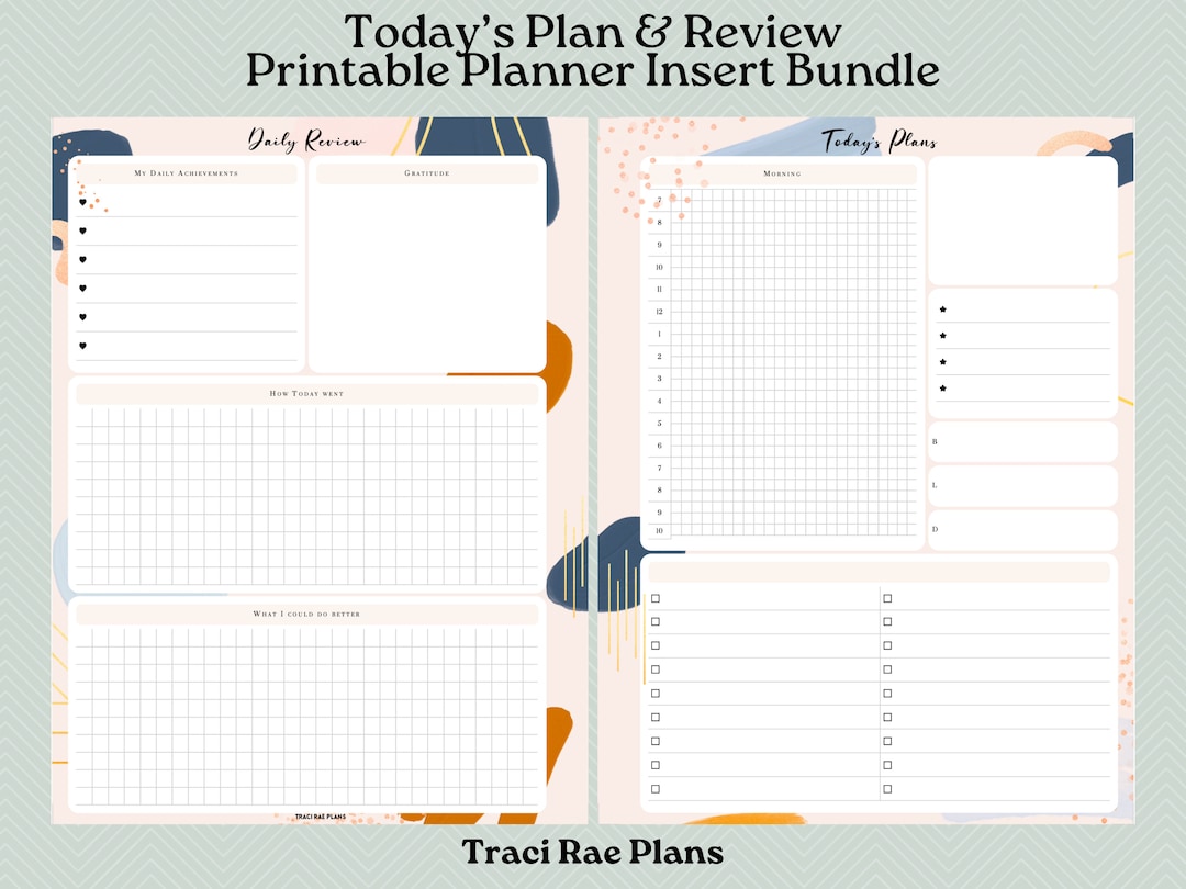 Printable Insert Bundle - Today's Plans & Review - Etsy