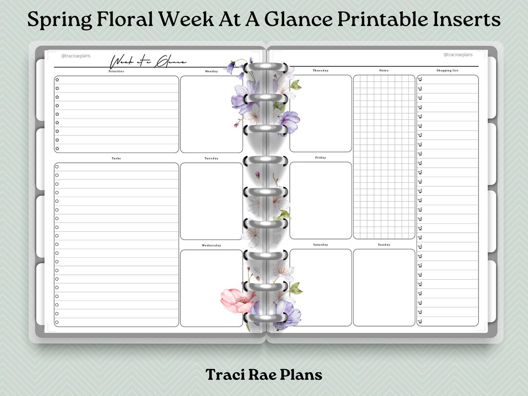 Printable Insert Bundle - Spring Floral Week at A Glance - Etsy