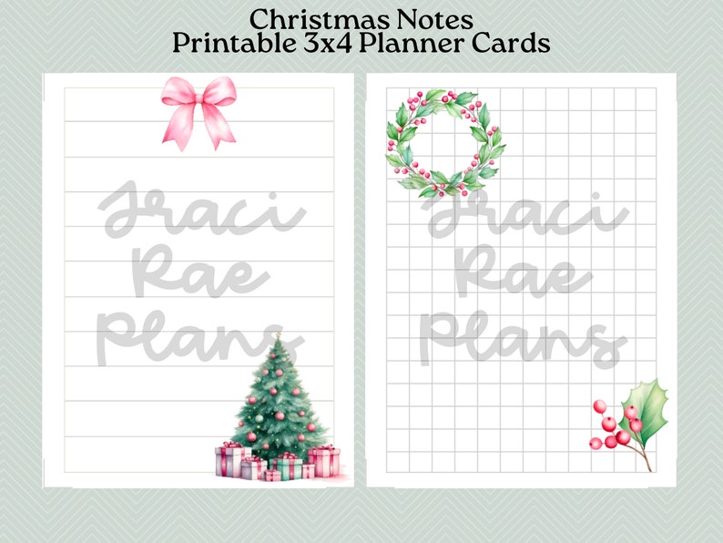 Printable Christmas Notes 3x4 Planner Cards - Etsy