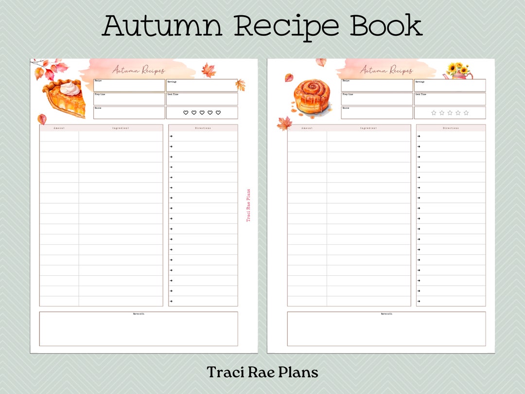 Printable Autumn Recipe Book US Letter & Digital - Etsy