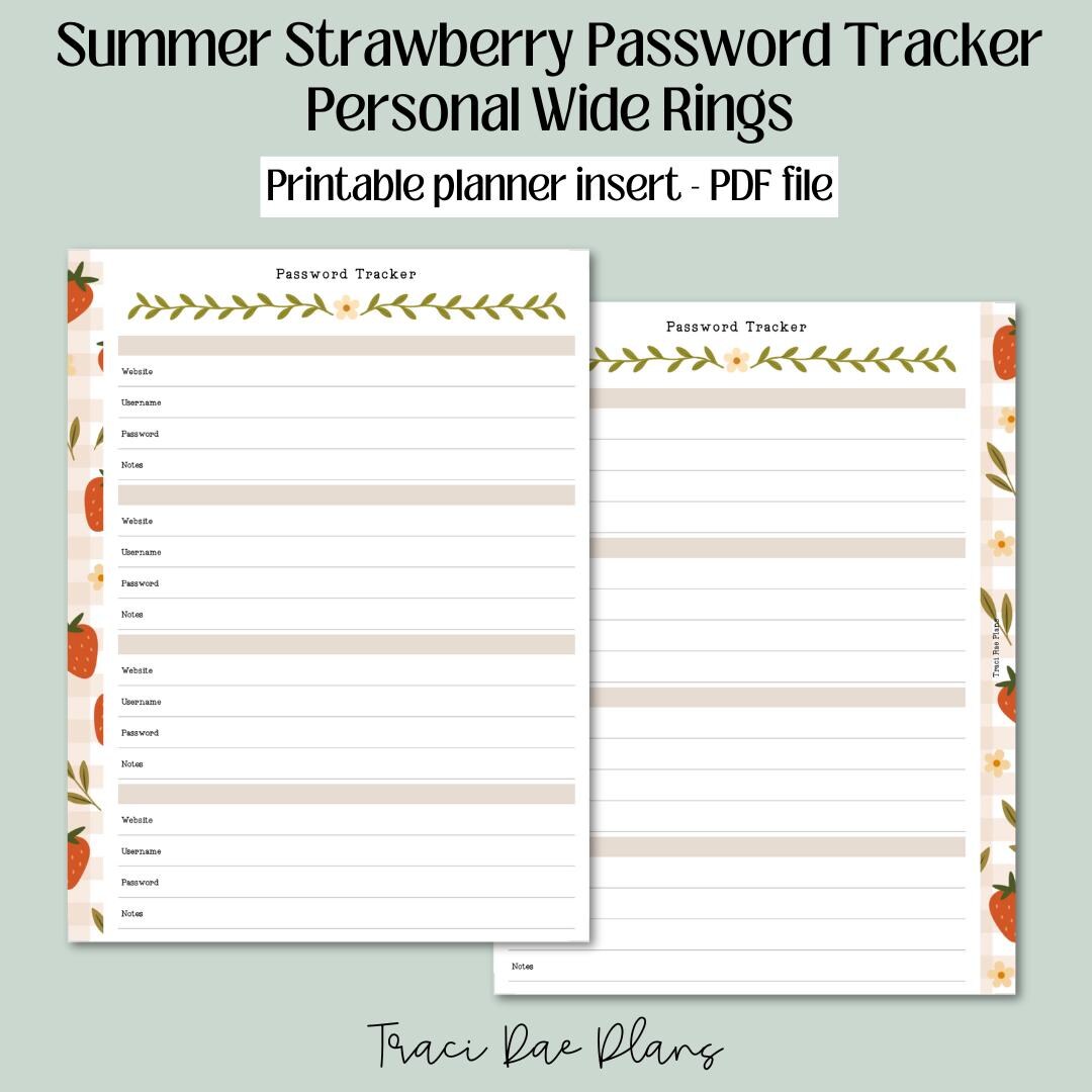 Personal Wide Rings Printable Planner Insert - Summer Strawberry ...