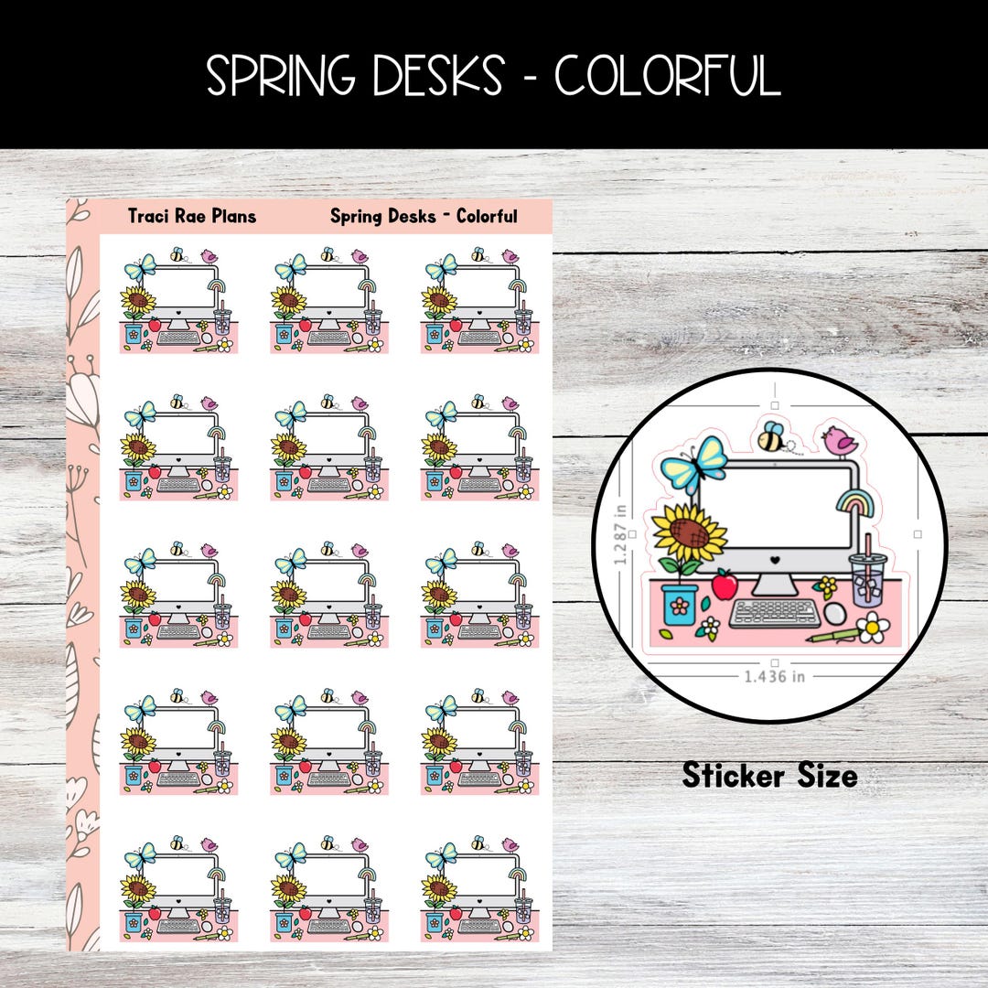 Colorful Spring Desks Printable Planner Stickers - Etsy