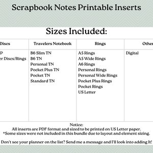 Printable Insert Bundle - Scrapbook Notes - Etsy