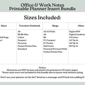 Printable Insert Bundle - Office & Work Notes - Etsy